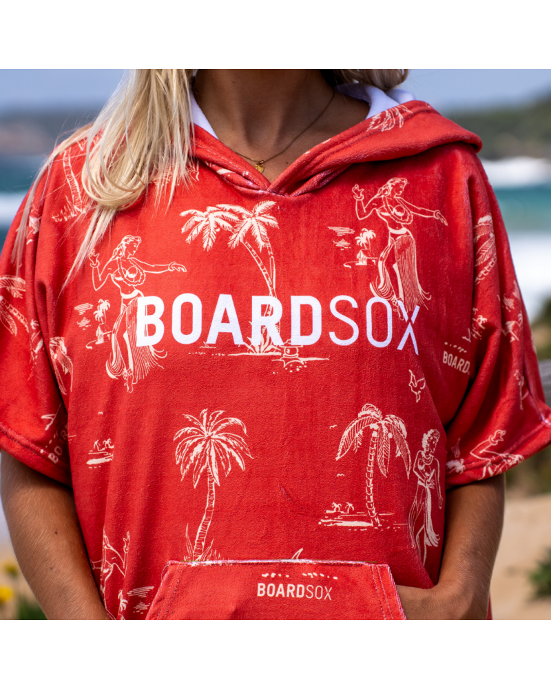 Buy the Boardsox Hula Lula Hooded Towel Poncho Red Online Now ...